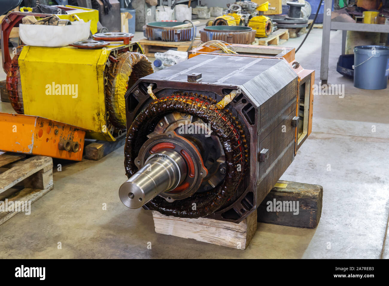 disassembled large industrial electric motor in the repair process in ...