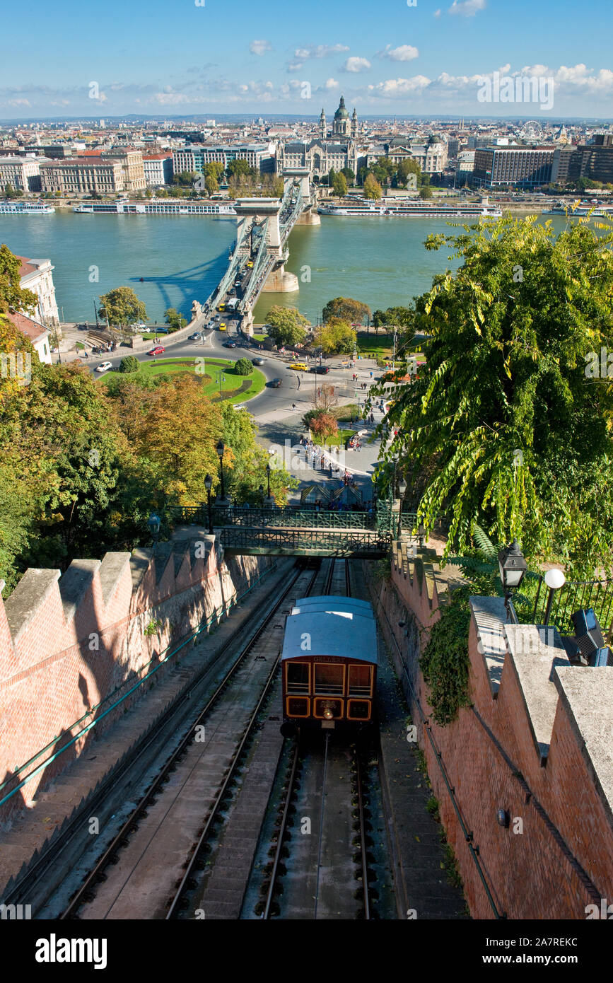 Budapest Castle Hill Funicular Railway and Széchenyi Chain Bridge Stock ...