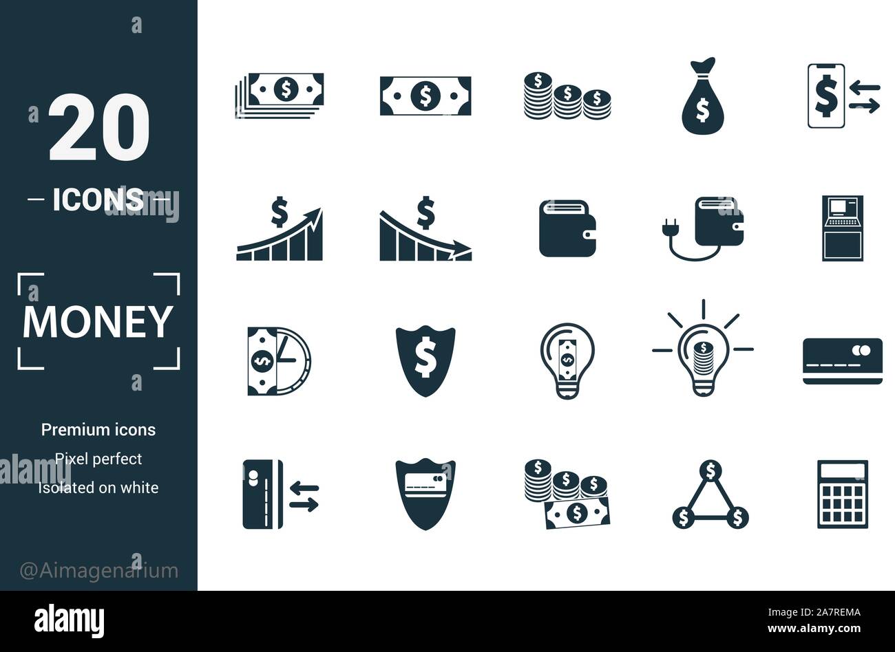 Money icon set. Include creative elements money notes, coins, money ...