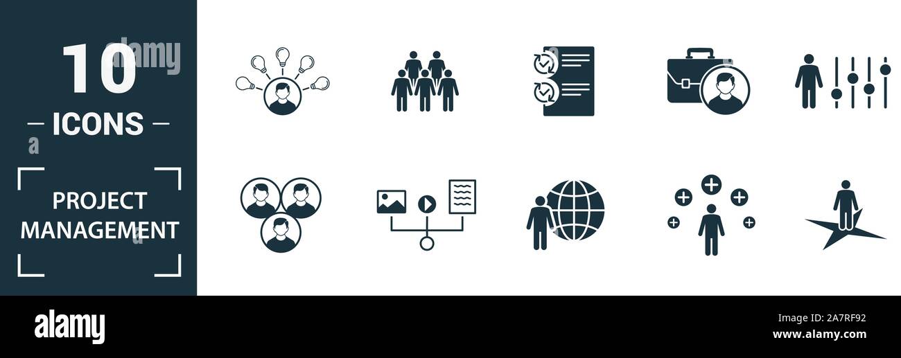 Project Management icon set. Include creative elements goal seeking ...