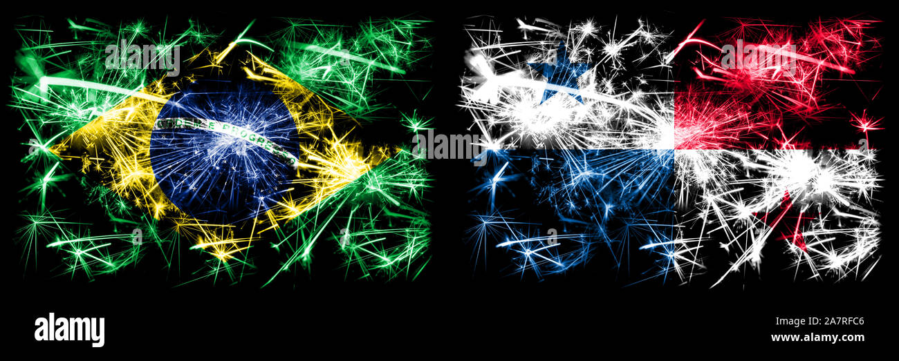 Brazil, Brazilian vs Panama New Year celebration sparkling fireworks ...