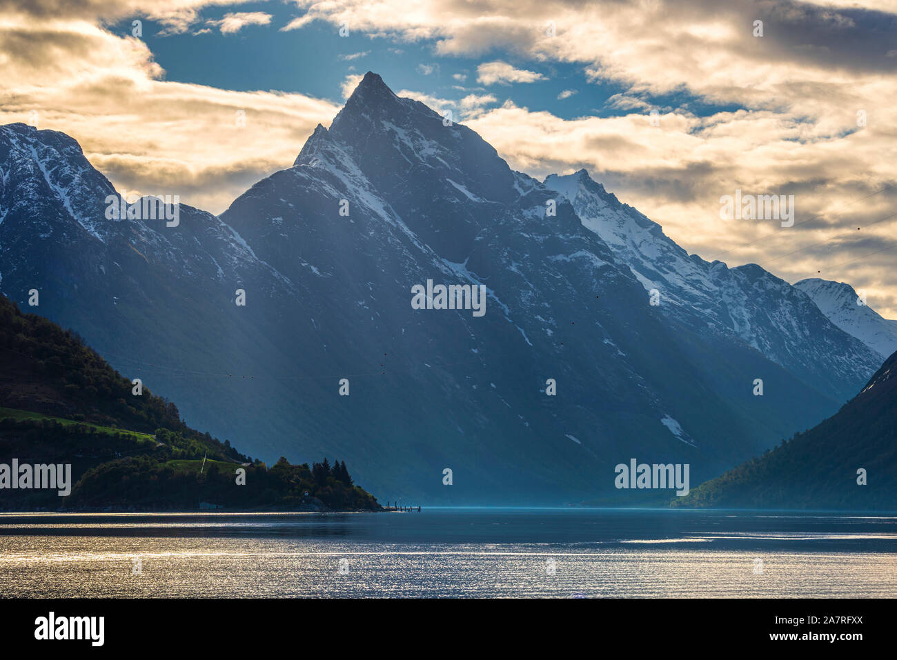 nature scenarios in Saebo, inside the Hjorundfjorden, Norway Stock ...