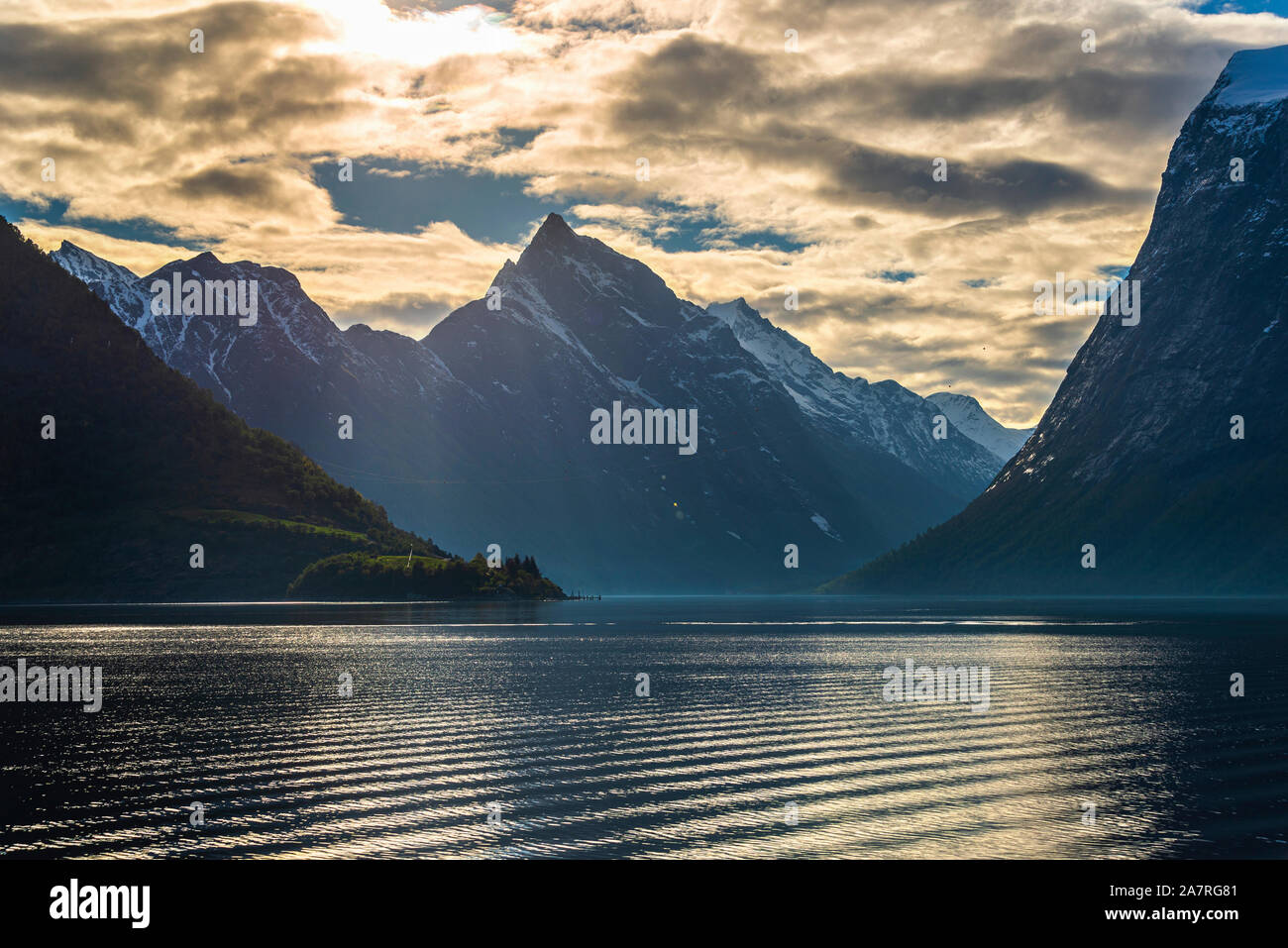 nature scenarios in Saebo, inside the Hjorundfjorden, Norway Stock ...
