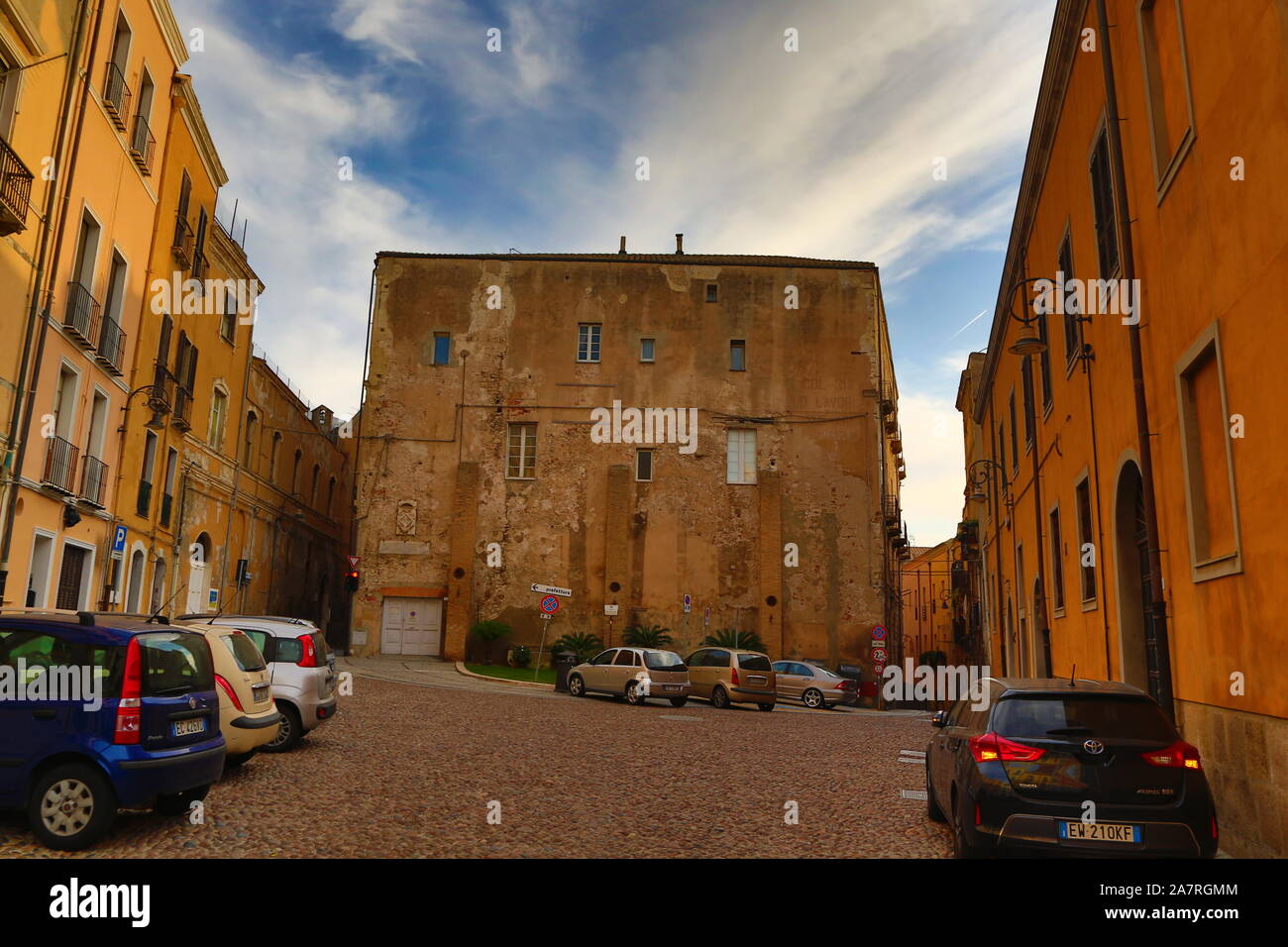 View of an old building with a very faint writing that dates back from ...