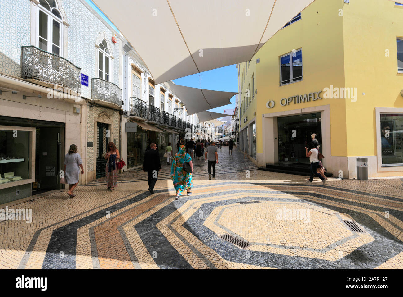 People shopping in Faro city, capital of the Algarve, Portugal, Europe ...
