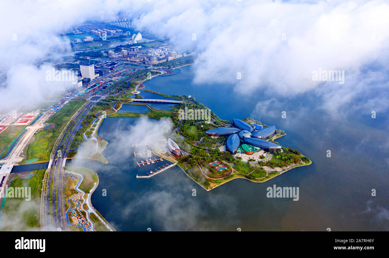 Bird view from 500 meters above of Dishui Lake reveals a fairyland ...