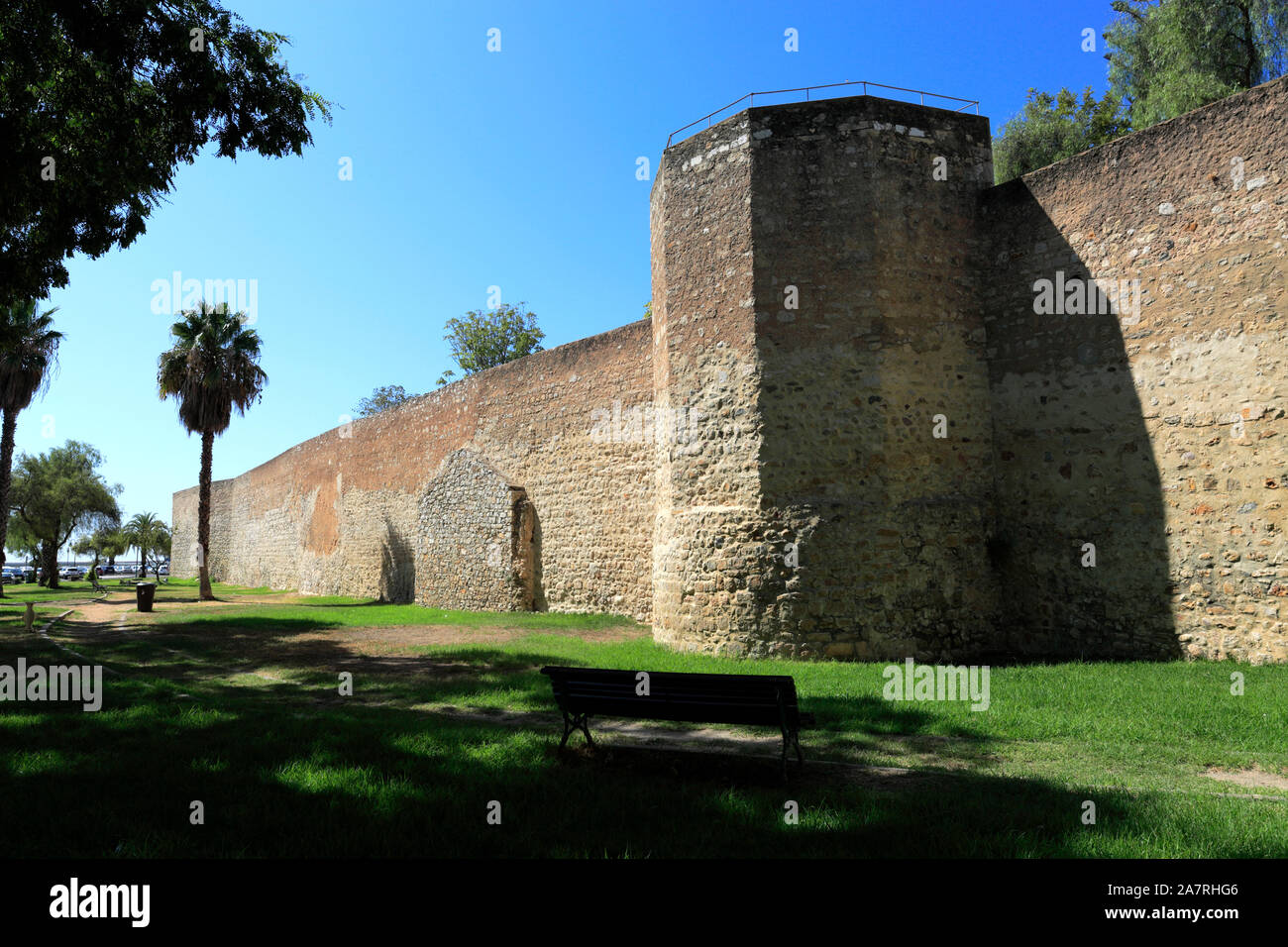 View of the ancient city walls, Old Town Faro city, capital of the ...