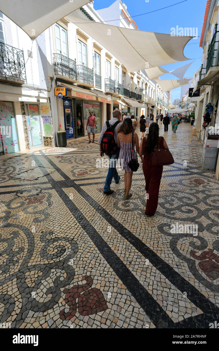 People shopping in Faro city, capital of the Algarve, Portugal, Europe ...