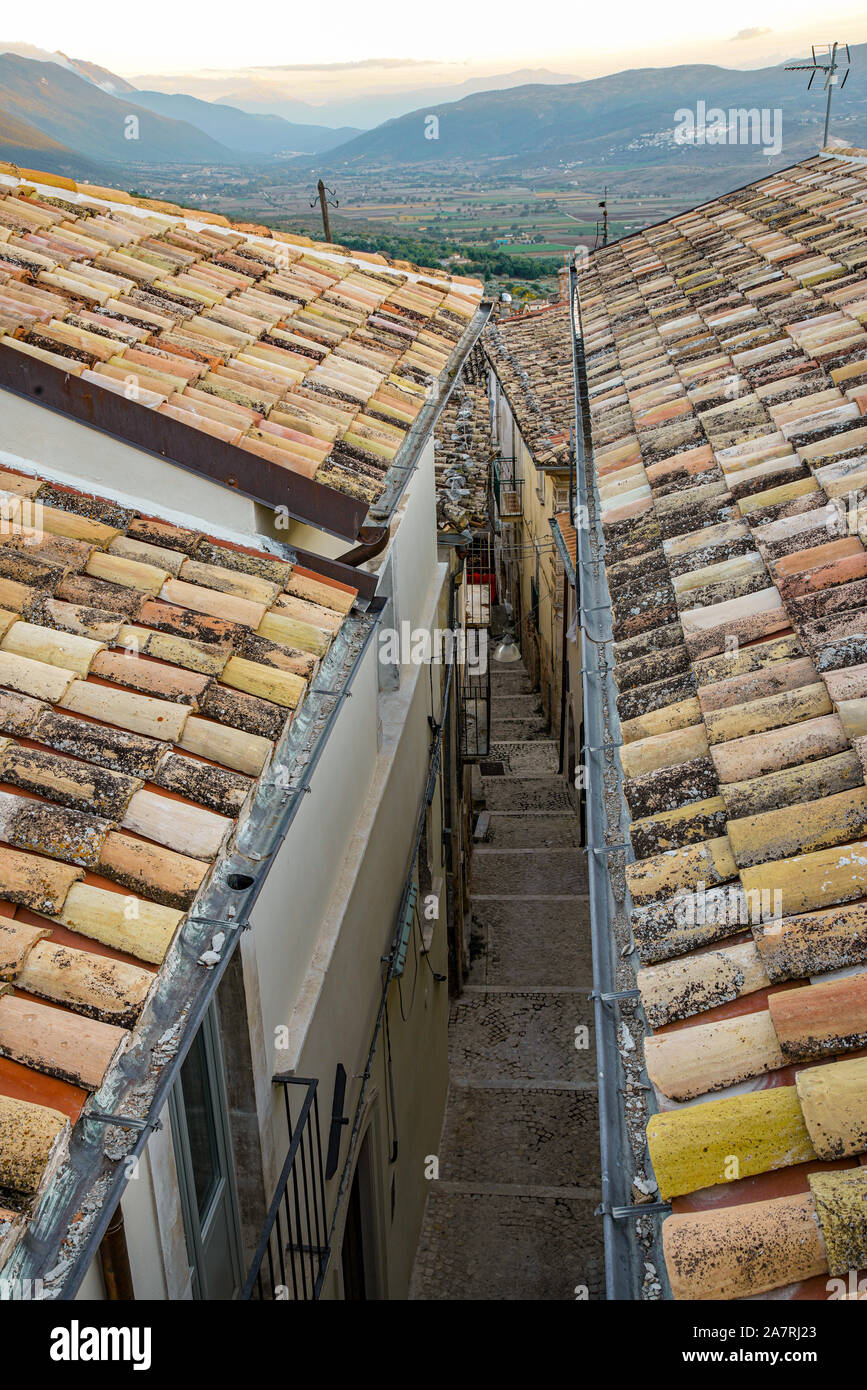 traditional tile roofs and narrow alley from above Stock Photo - Alamy
