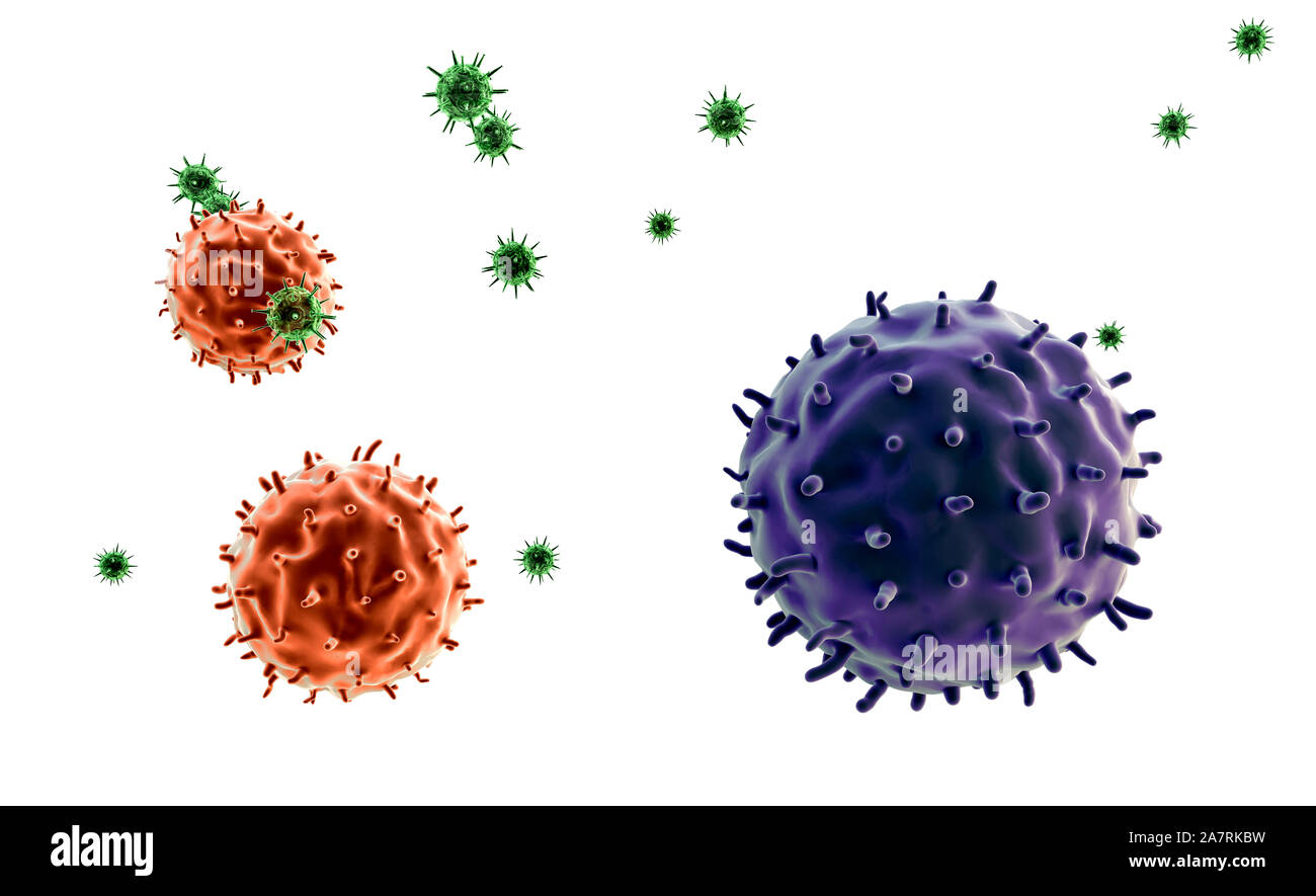 lymphocytes and viruses, cancer cell, 3d rendered cancer cell, Cancer ...