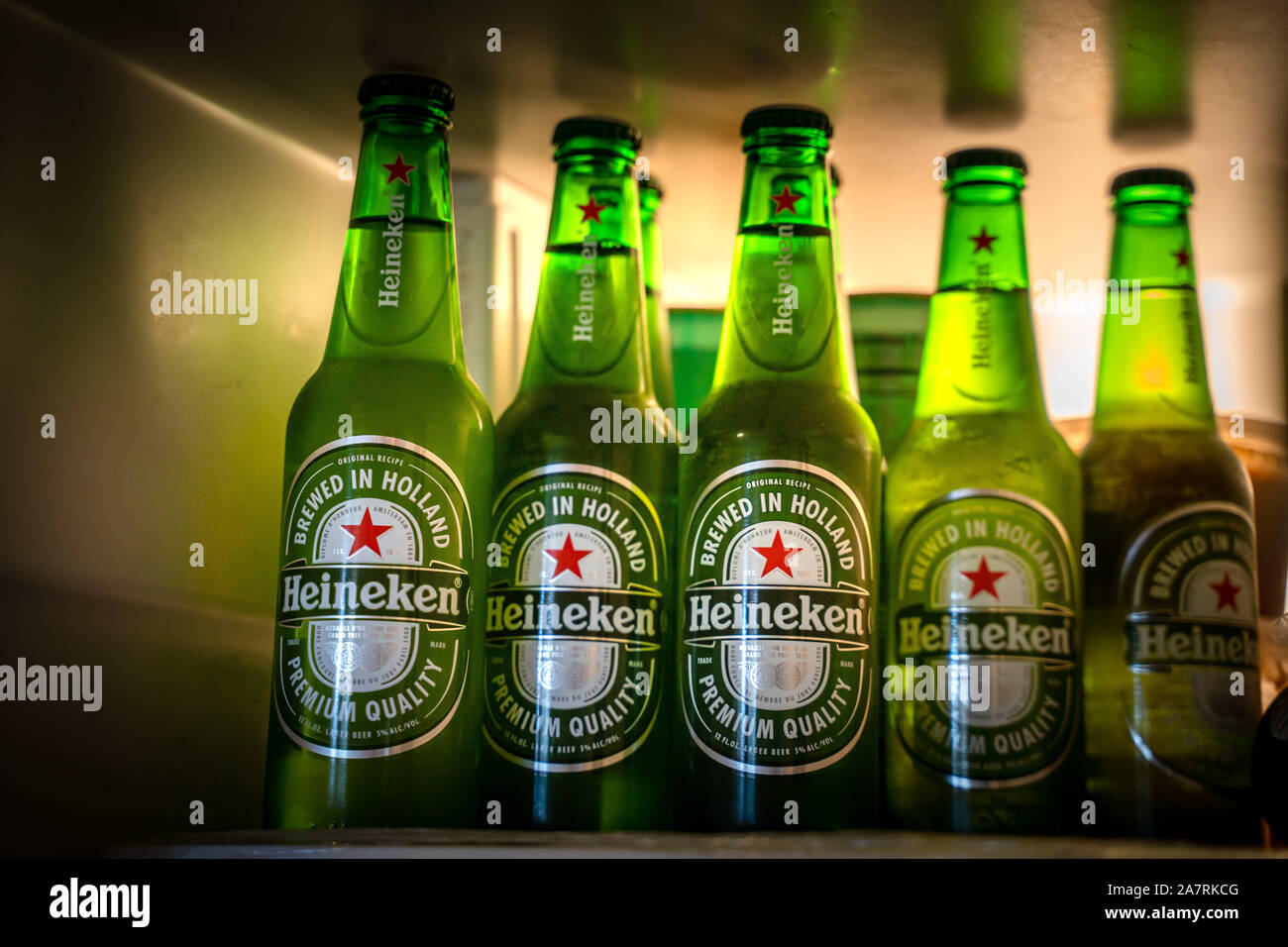 Marinette,WI / U.S.A. - Aug16,2019: Cold bottles of Heineken Beer with ...