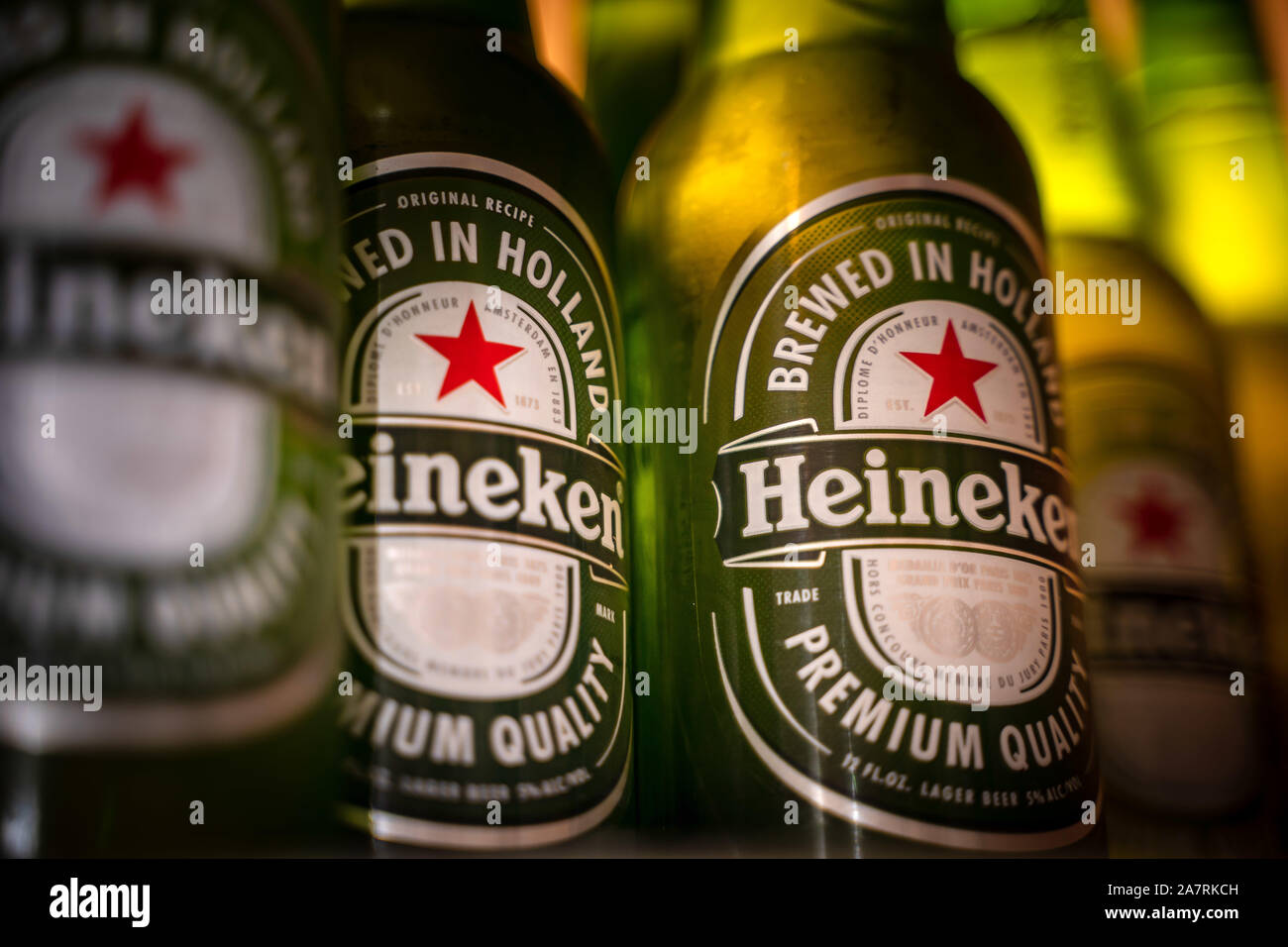 Marinette,WI / U.S.A. - Aug16,2019: Cold bottles of Heineken Beer with ...