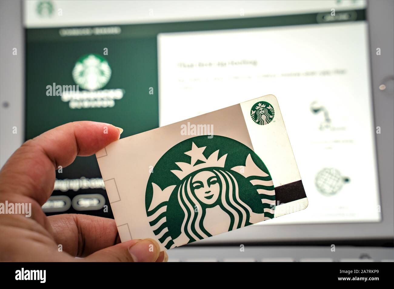 Marinette,WI / U.S.A. - Aug16,2019: Starbucks card with opening online ...