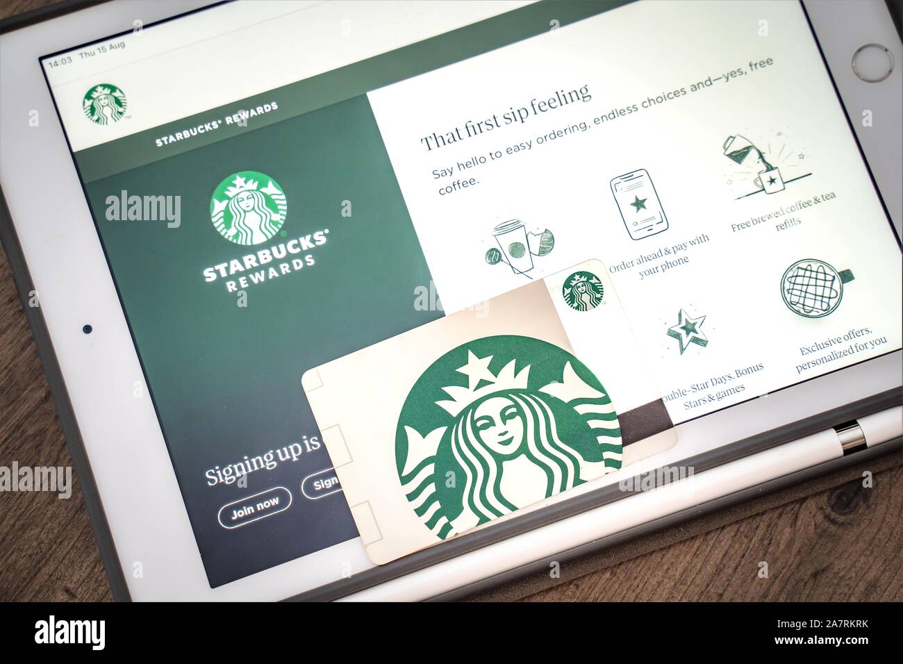 Marinette,WI / U.S.A. - Aug16,2019: Starbucks card with opening online ...