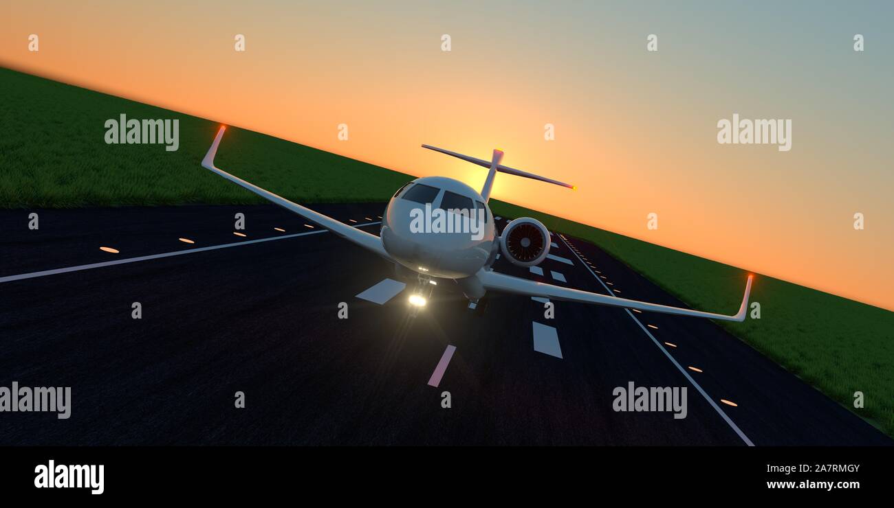 Luxury business jet during landing or takeoff on runway. Extremely ...