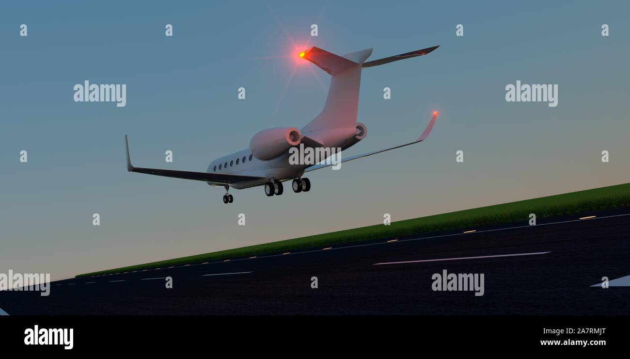 Luxury business jet during landing or takeoff on runway. Extremely ...