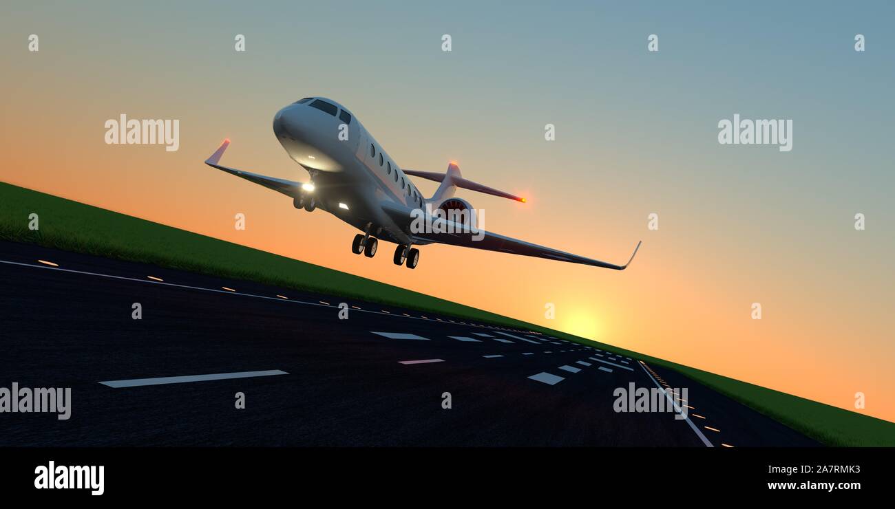 Luxury business jet during landing or takeoff on runway. Extremely ...