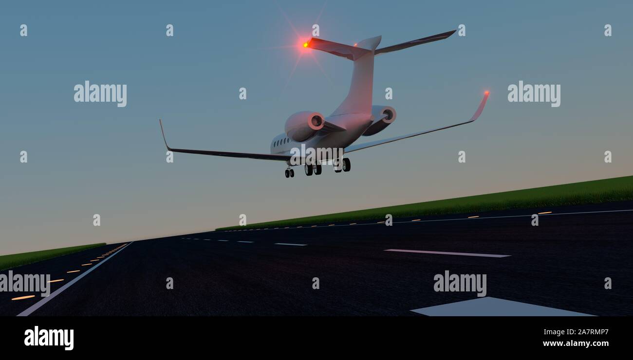 Luxury business jet during landing or takeoff on runway. Extremely ...