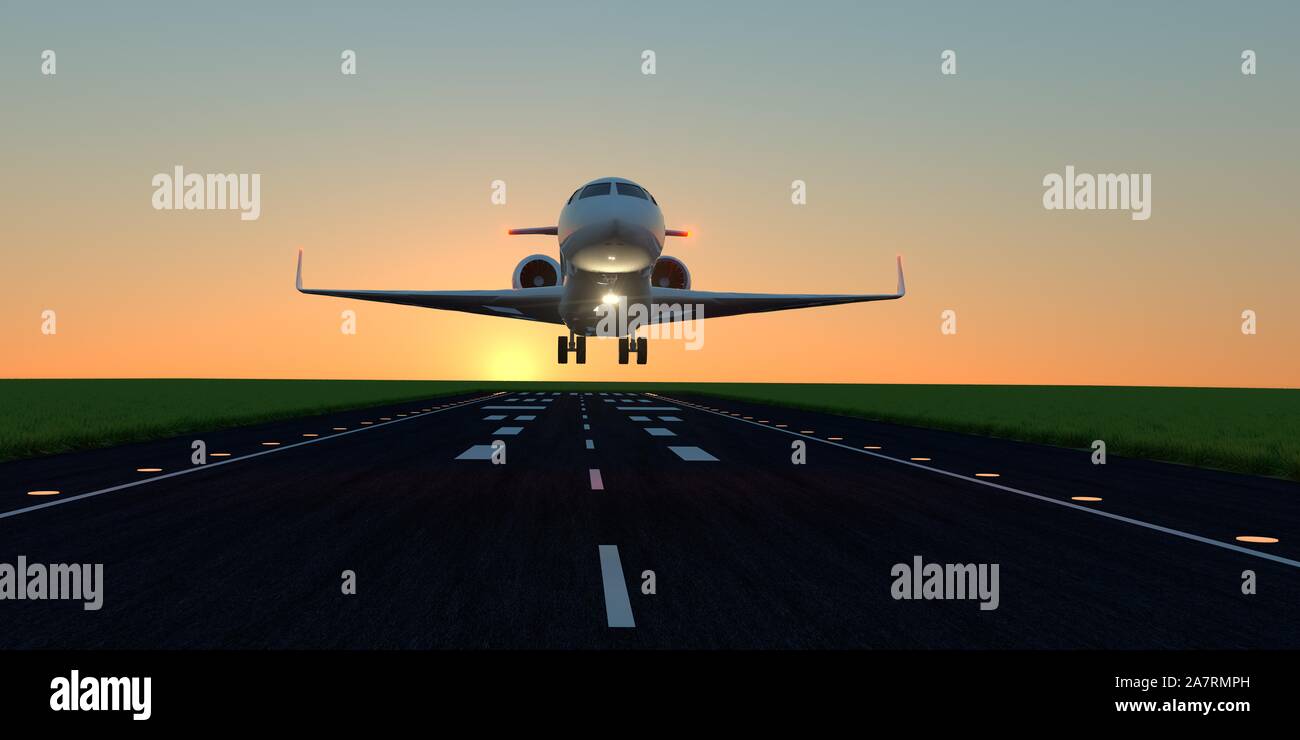 Luxury business jet during landing or takeoff on runway. Extremely ...