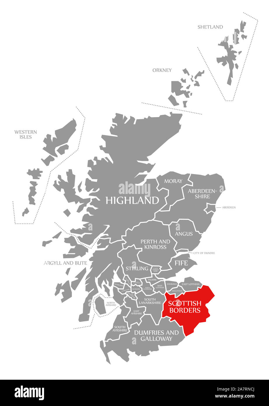 Scottish Borders red highlighted in map of Scotland UK Stock Photo - Alamy