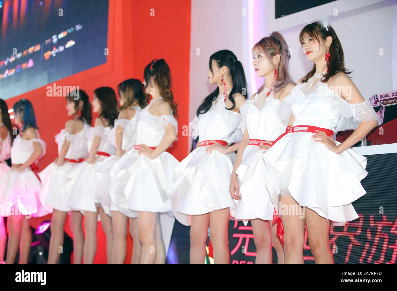 Chinese showgirls pose during the 17th China Digital Entertainment Expo, also known as ChinaJoy ...