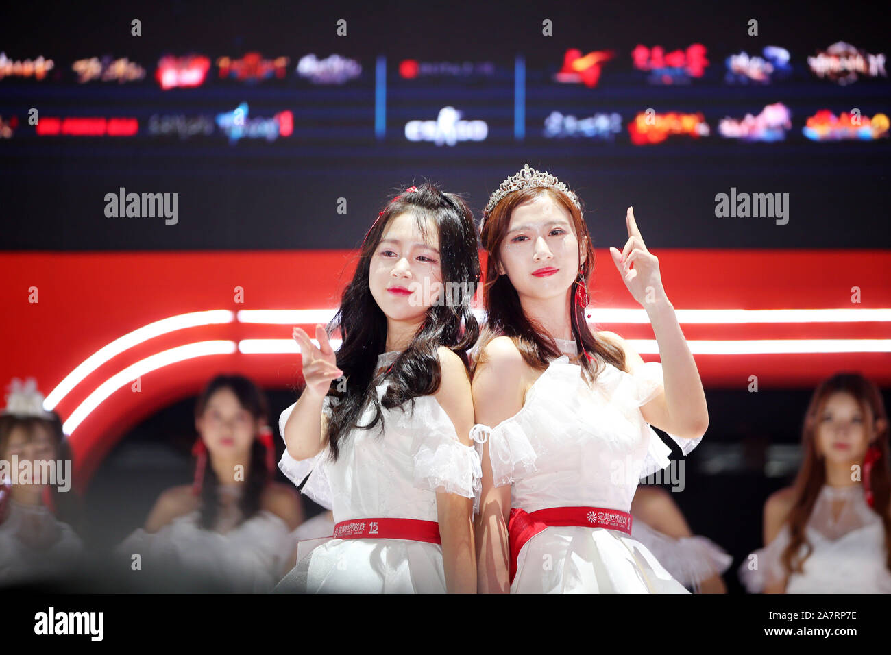 Chinese showgirls pose during the 17th China Digital Entertainment Expo, also known as ChinaJoy ...