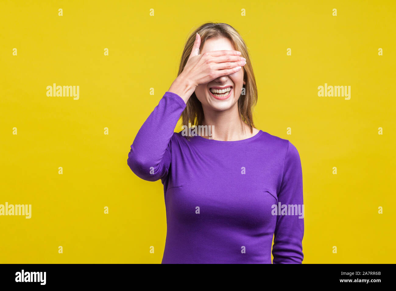 So shameful, I'd rather not watch this! Portrait of bashful positive ...