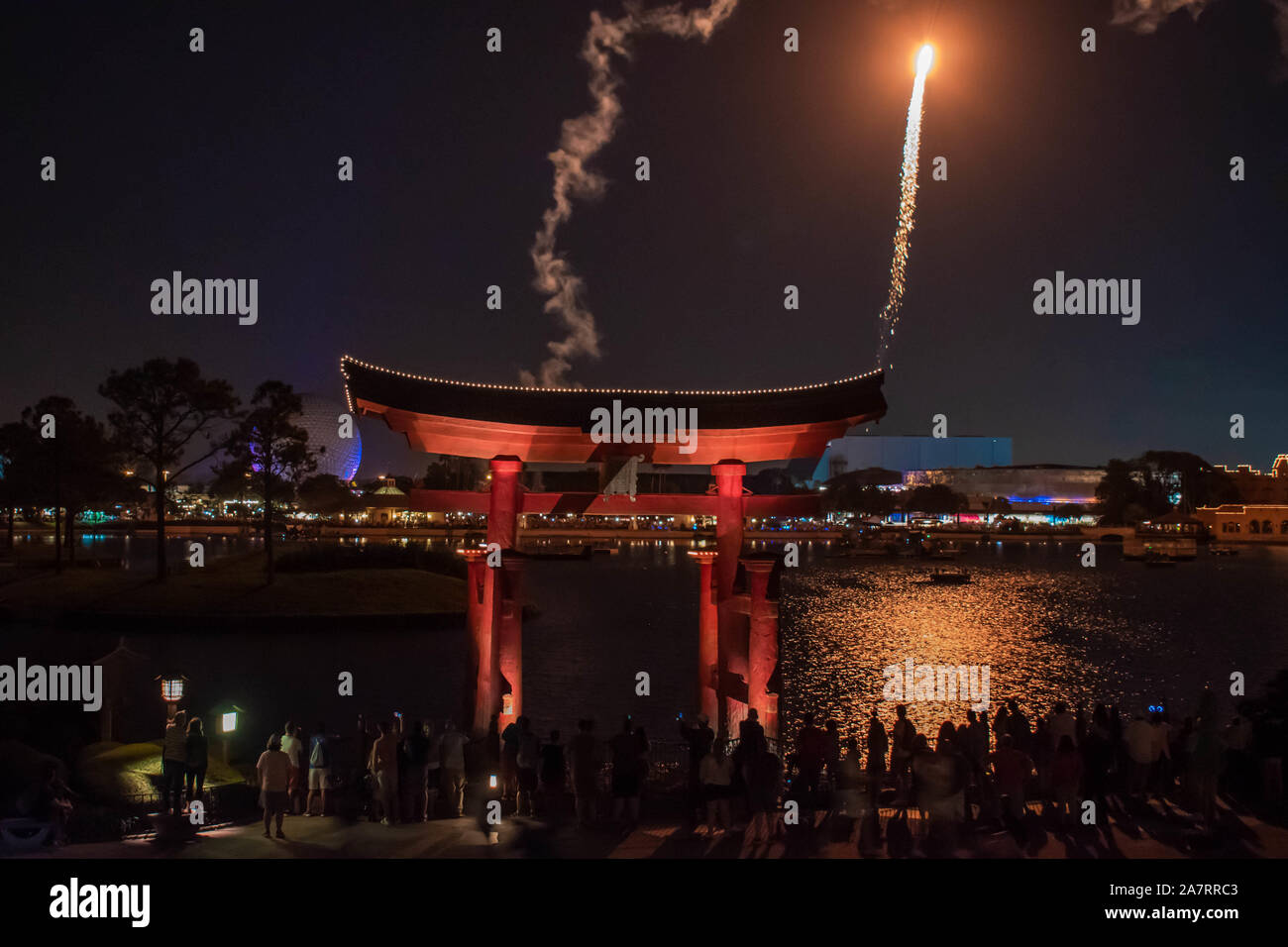 Orlando, Florida. November 01, 2019. Japanese arch and fireworks at ...