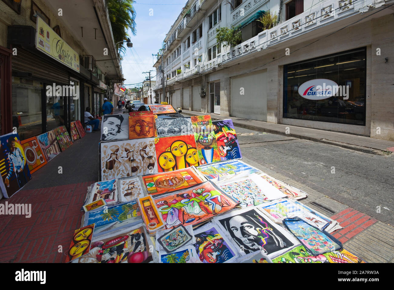 SANTO DOMINGO, DOMINICAN REPUBLIC - JUNE 26, 2019: Paintings on the ...