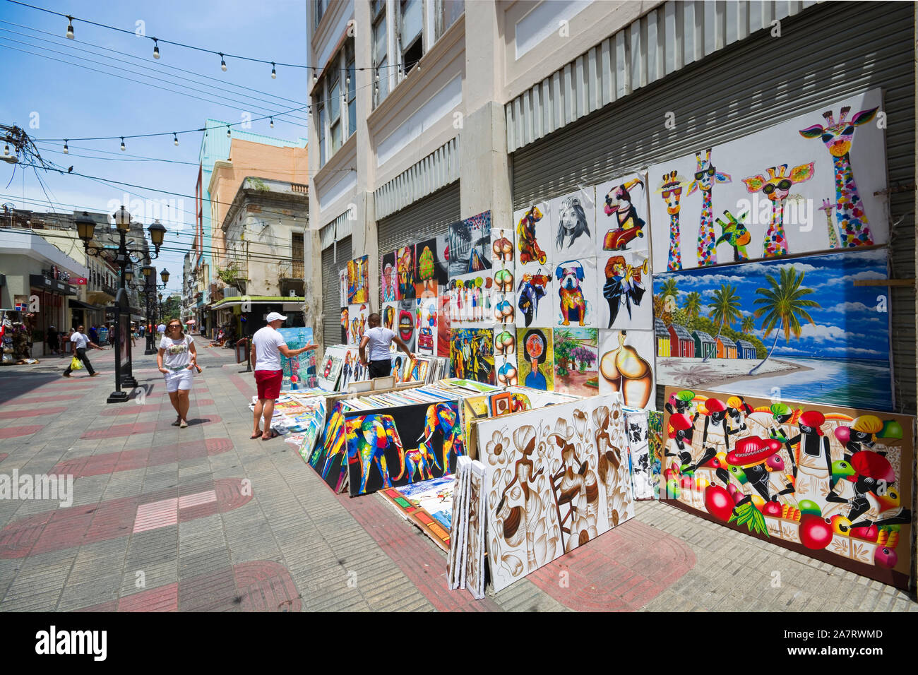 SANTO DOMINGO, DOMINICAN REPUBLIC - JUNE 26, 2019: Paintings on the ...