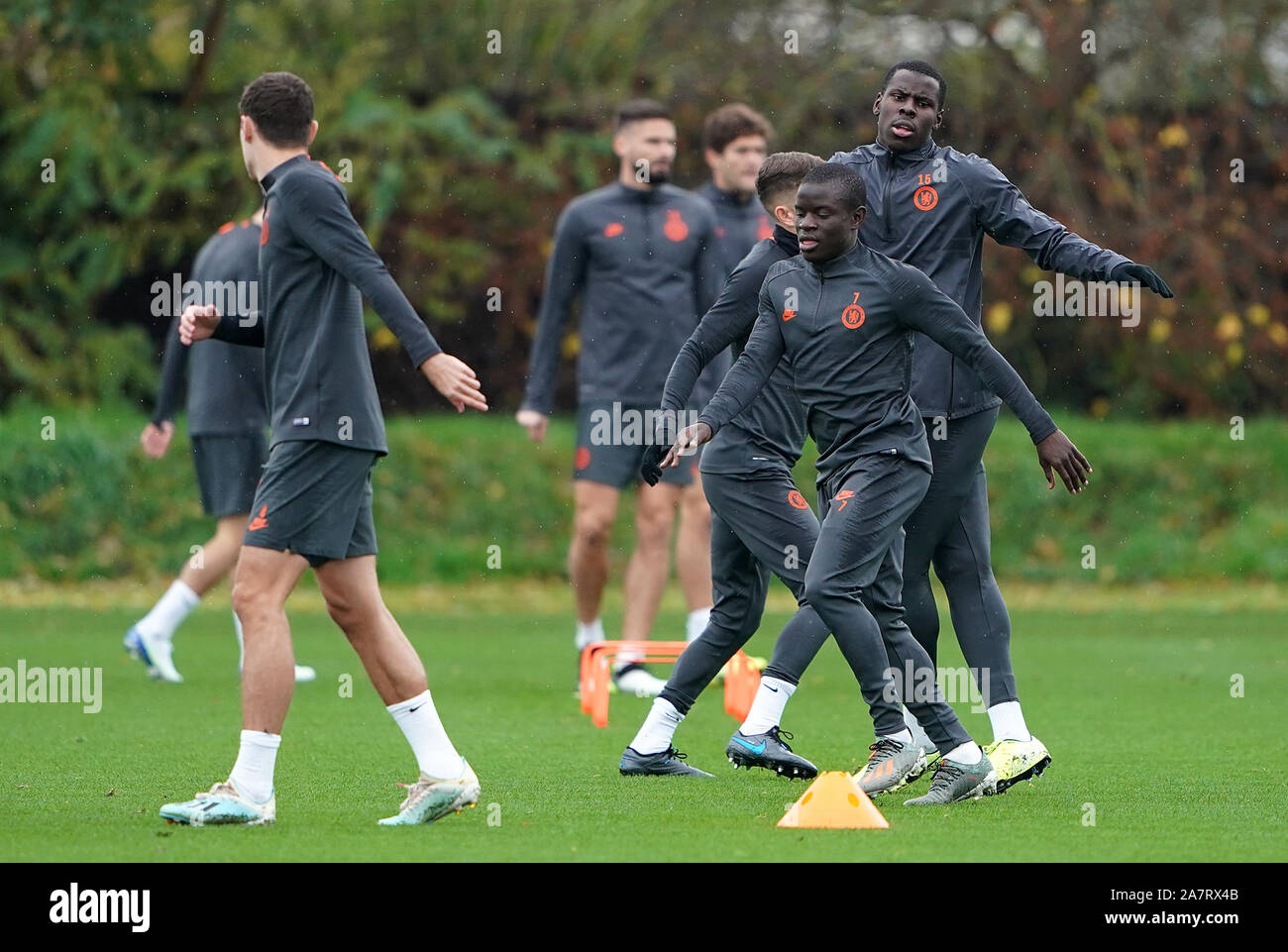 Chelsea's N'Golo Kante (2nd right) during the training session at CFC ...
