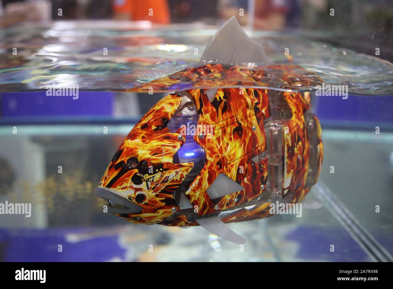 A robot Fish-Miro developed by Hi-Techpia Technology (Shenzhen) Co., Ltd. is displayed during ...