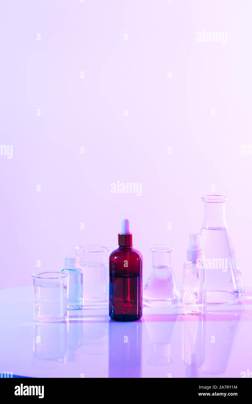 retro brown bottle with flask in science laboratory background Stock ...