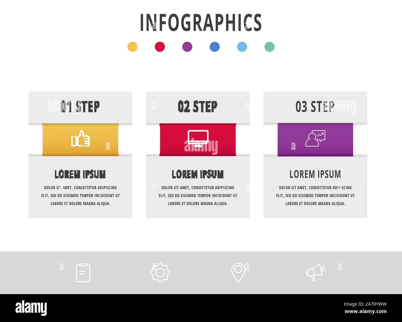 Vector infographic flat template. Rectangles for three diagrams, graph, flowchart, timeline ...