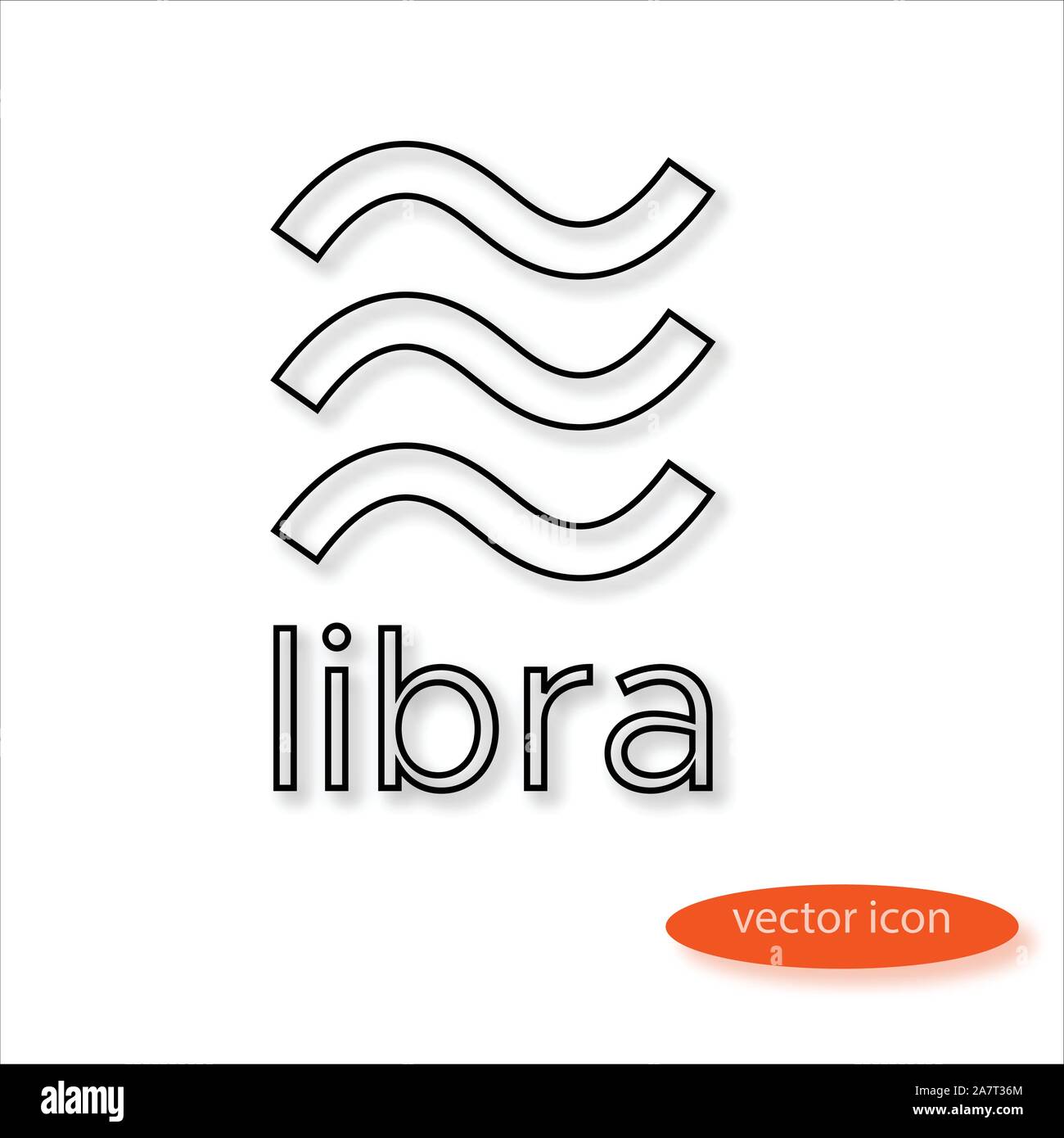 Libra cryptocurrency symbol drawn by thin line casting a shadow, vector ...