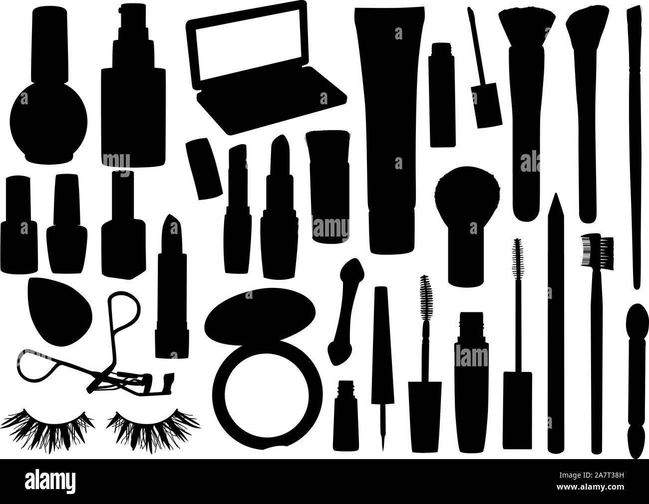 Beauty make up products and tools black vector silhouettes Stock Vector ...
