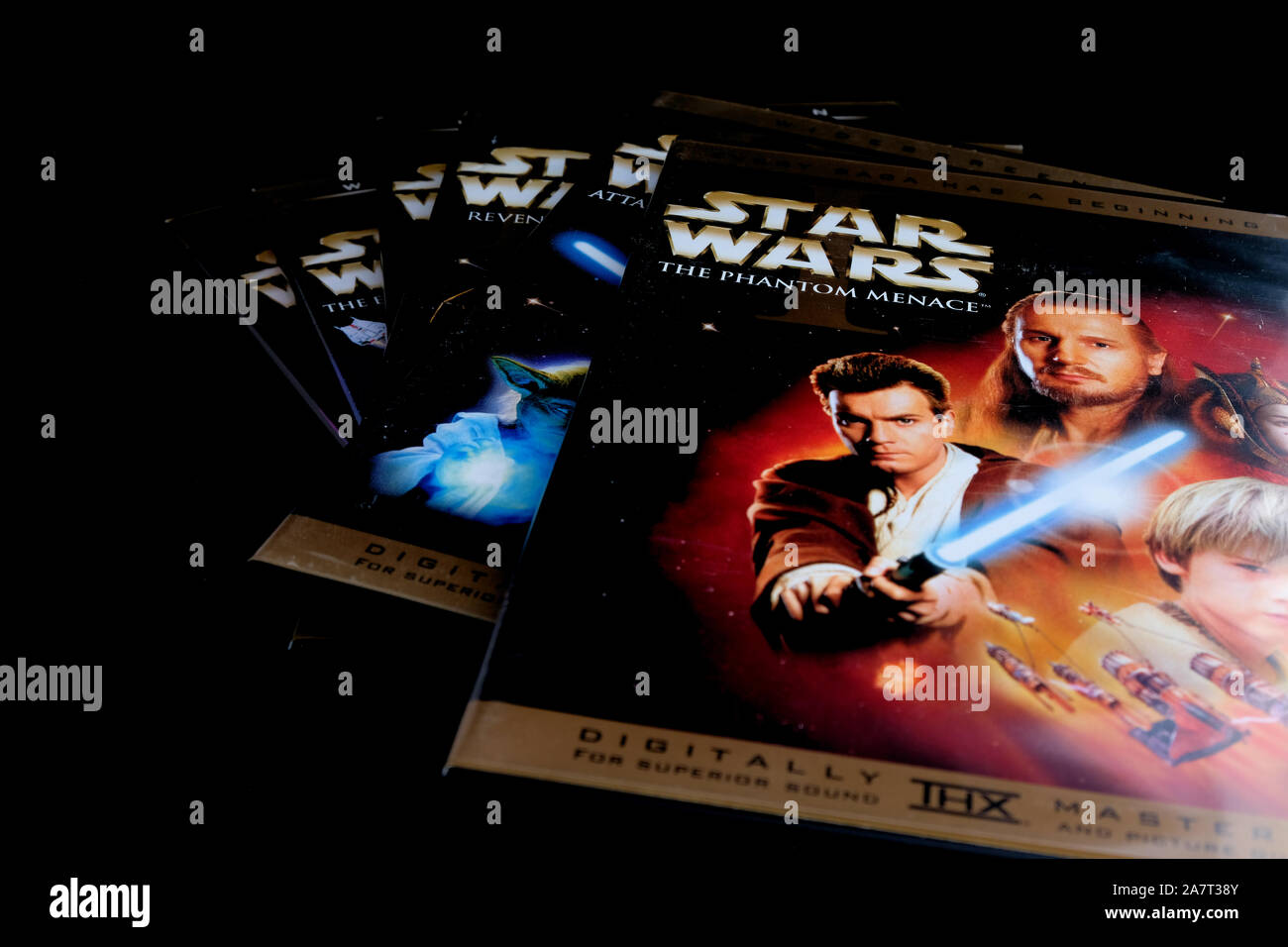 Stack of Star Wars movie dvds; The Phantom Menace Stock Photo - Alamy