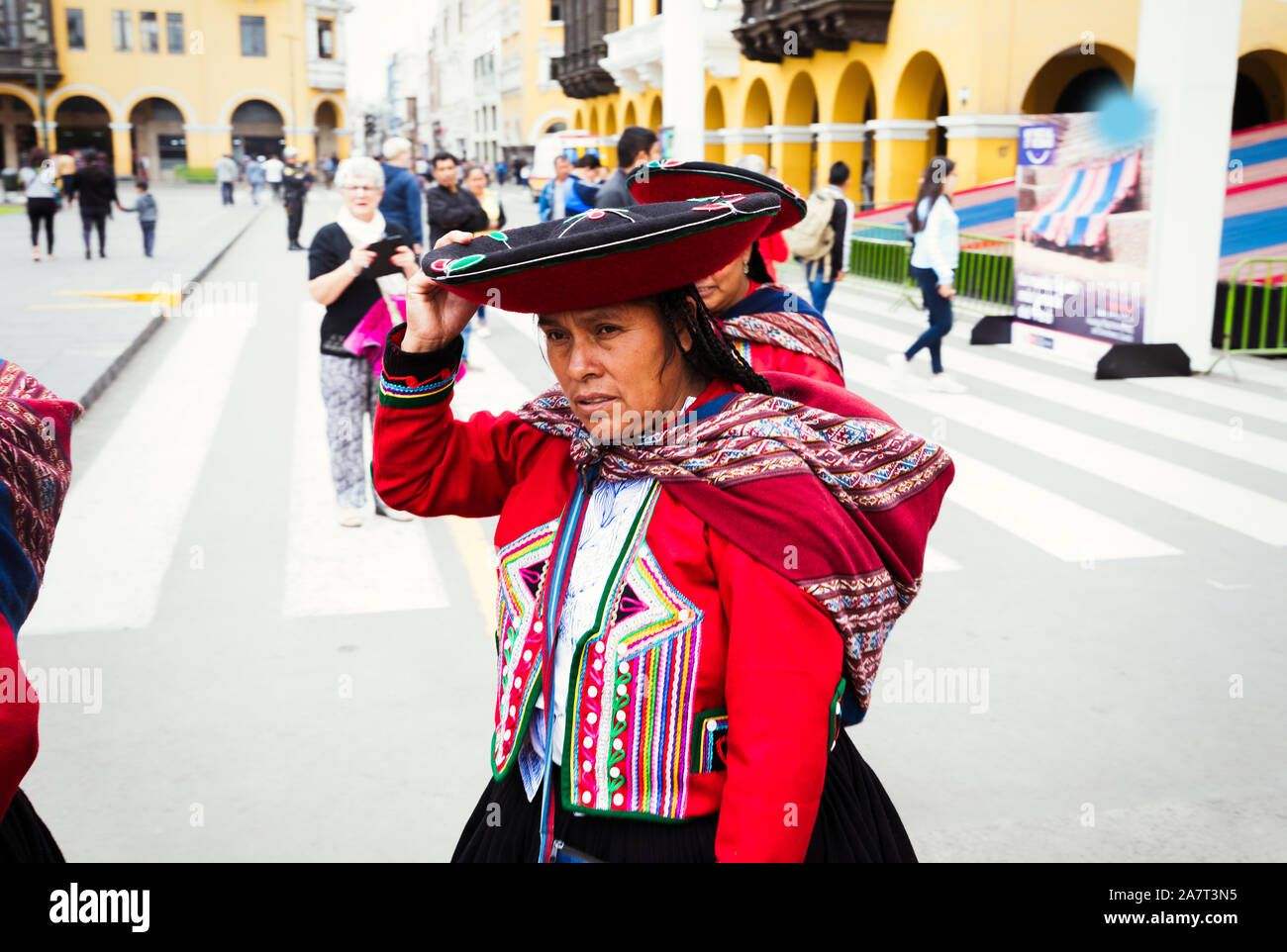 LIMA,PERU- circa OCTOBER, 2019: Peruvian ladies in traditional rural ...