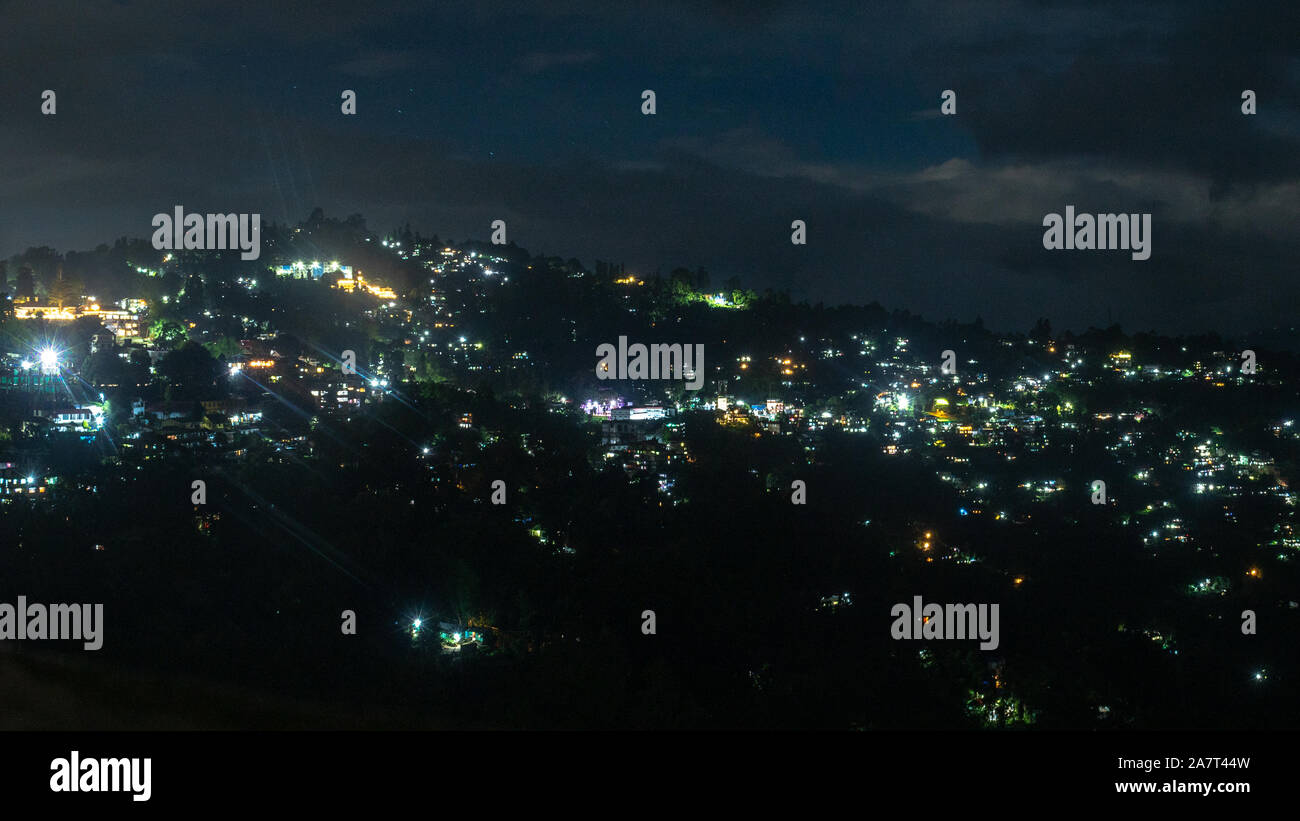 Beautiful night light view of the kalimpong town with details. The town ...