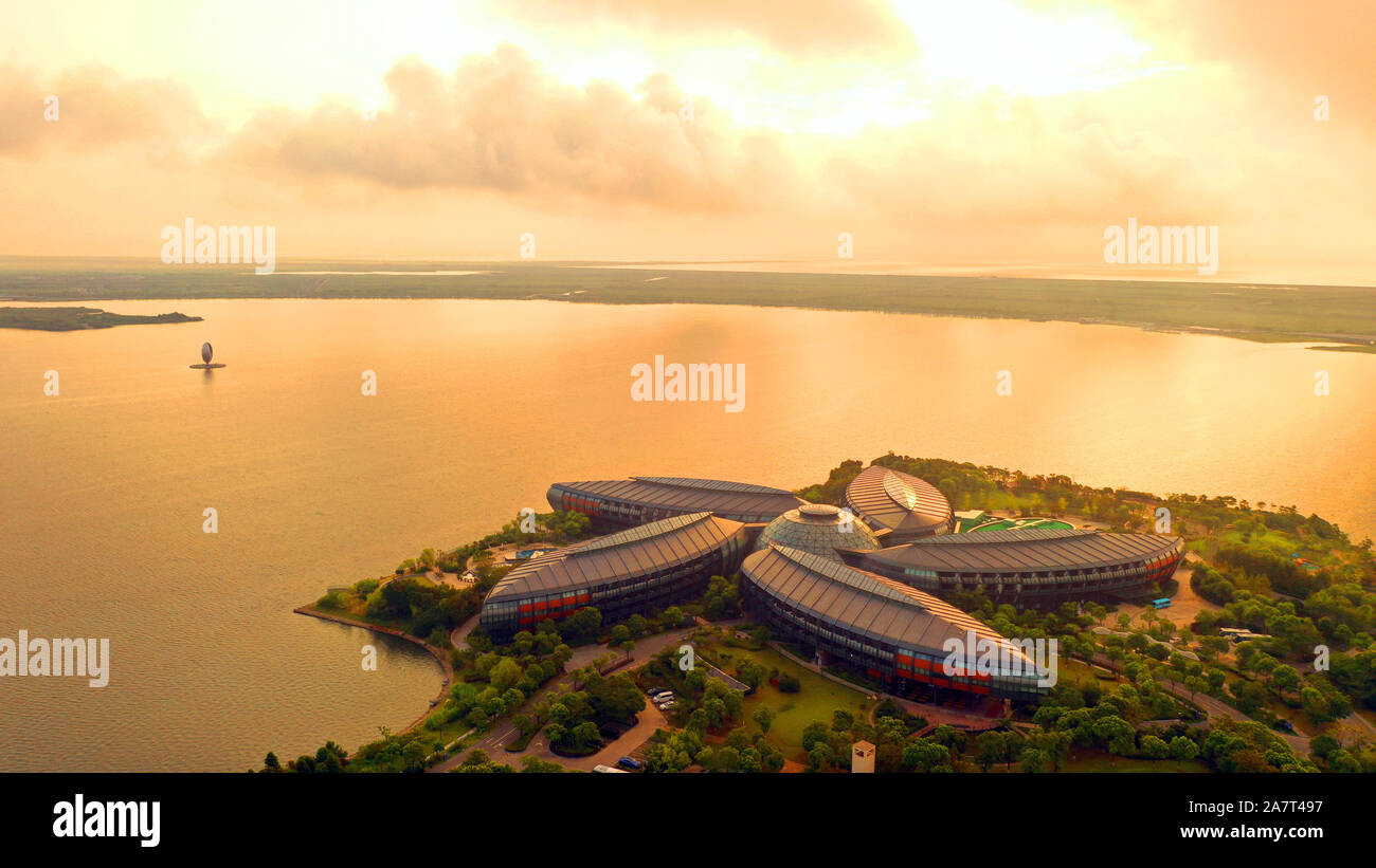 Bird view from 500 meters above of Dishui Lake reveals a fairyland ...