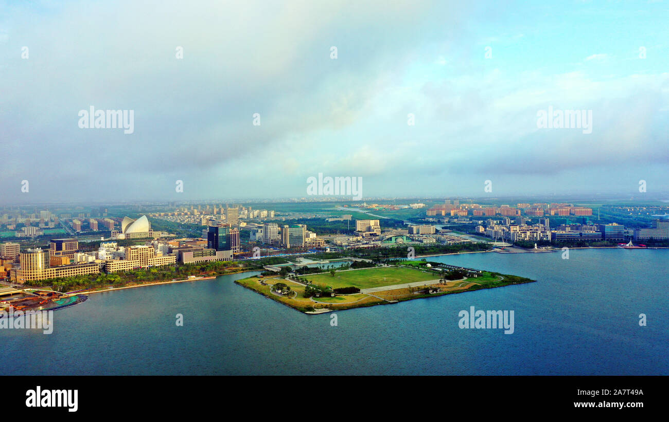 Bird view from 500 meters above of Dishui Lake reveals a fairyland ...