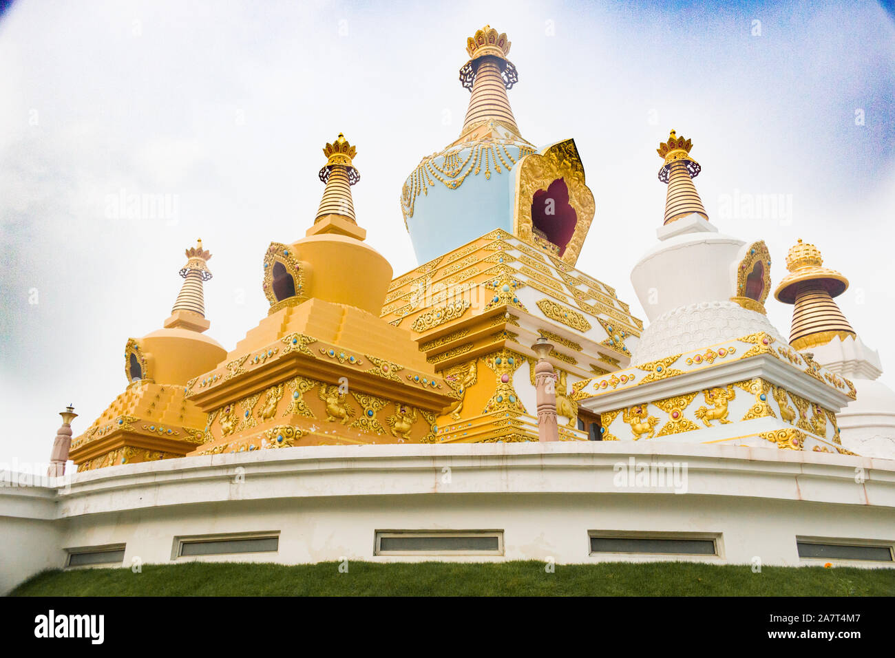 Beautiful domes of a buddhist temple named Cambodian Monastery which is ...