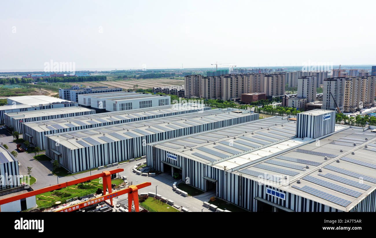 --FILE--Aerial view of factory buildings in Lingang area, Shanghai ...