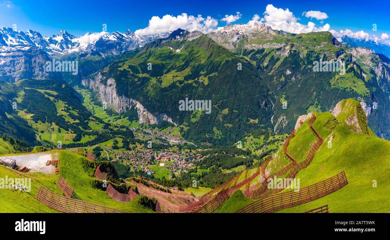 Mountain range Breithorn of Pennine Alps and Lauterbrunnen valley in ...