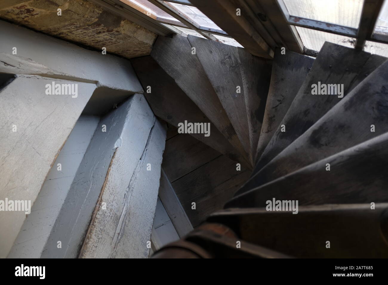 Staircase inside the Belfort Tower in Bruges, Belgium. There are a ...