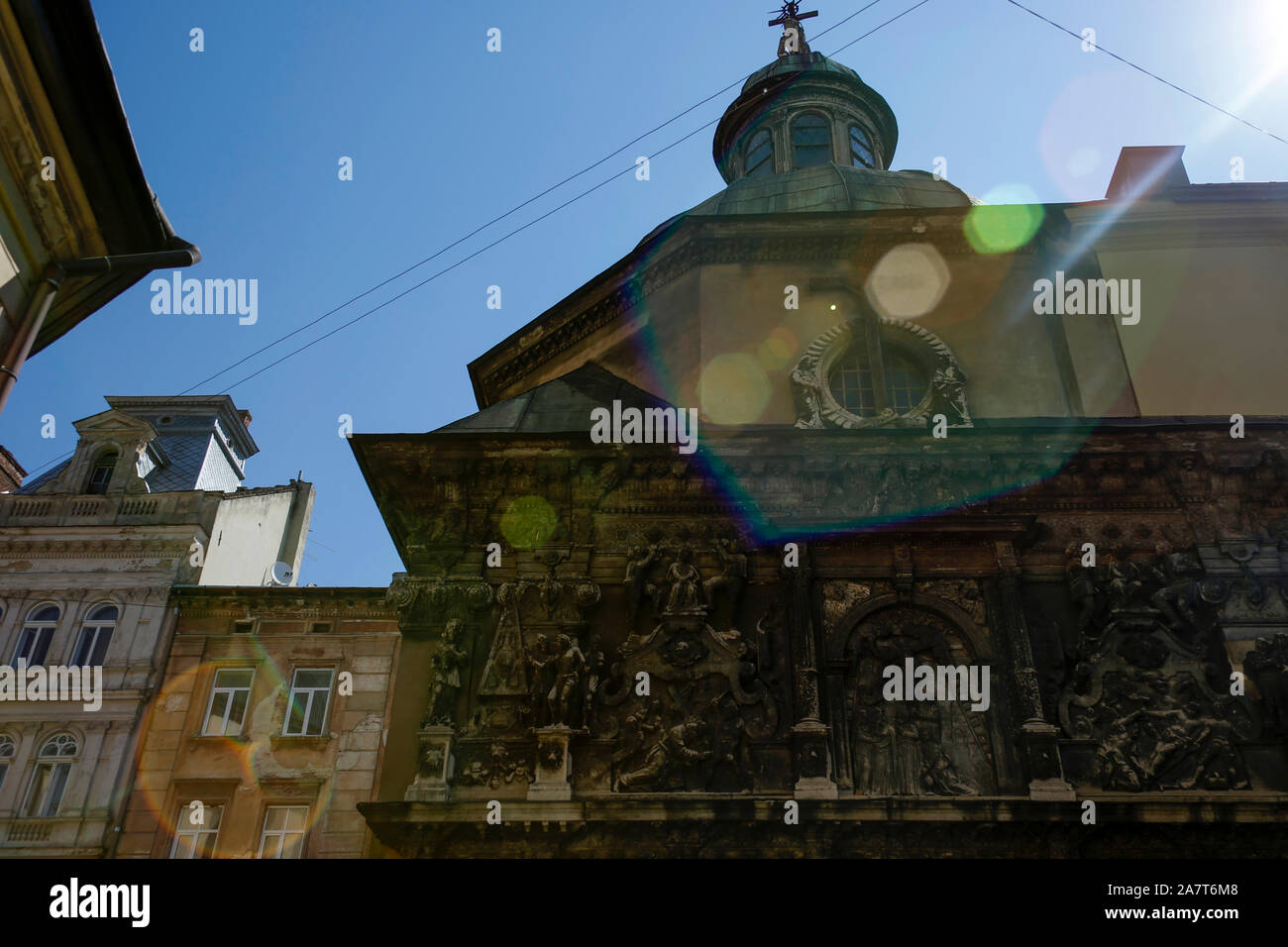 Chapel of Boim family with colorful lens flares in Lviv, Ukraine Stock ...