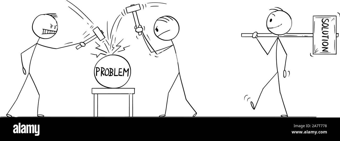 Vector cartoon stick figure drawing conceptual illustration of two men ...