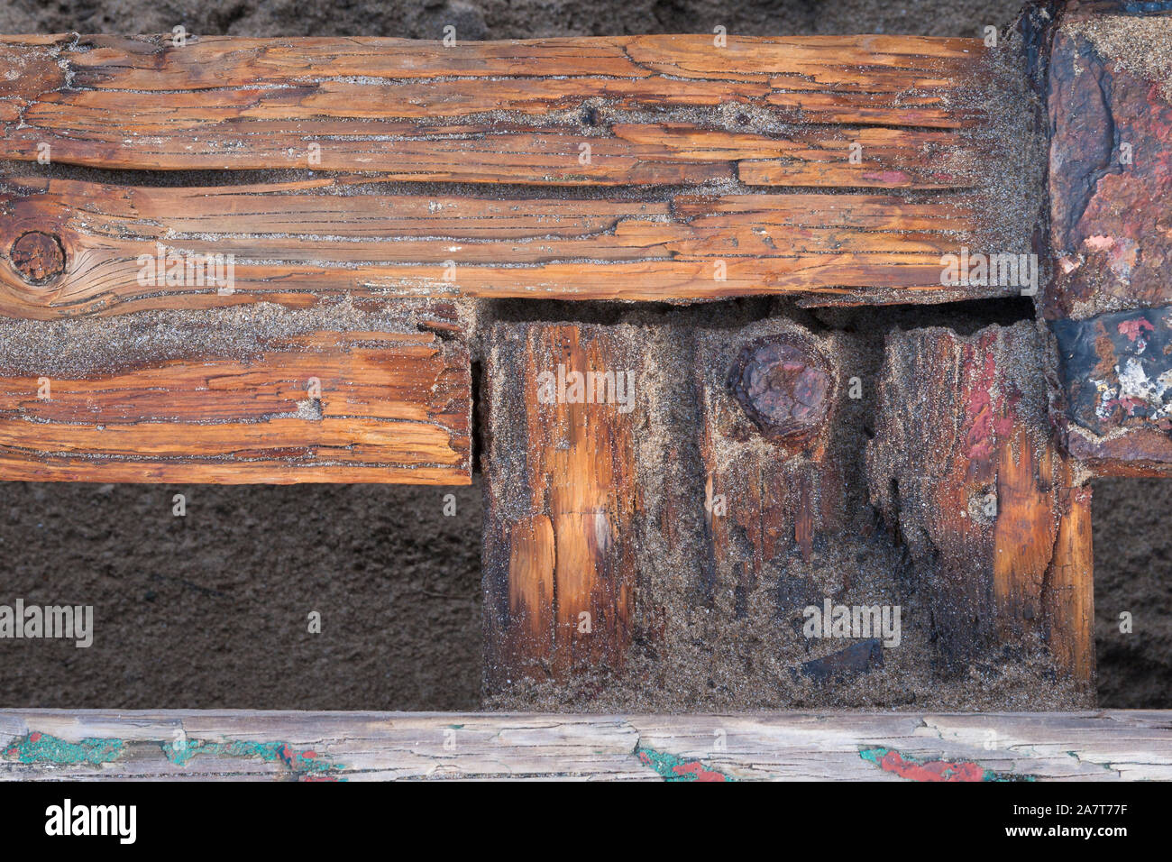 Close up of rotting wood on an old shipwreck at Crow Point in North ...