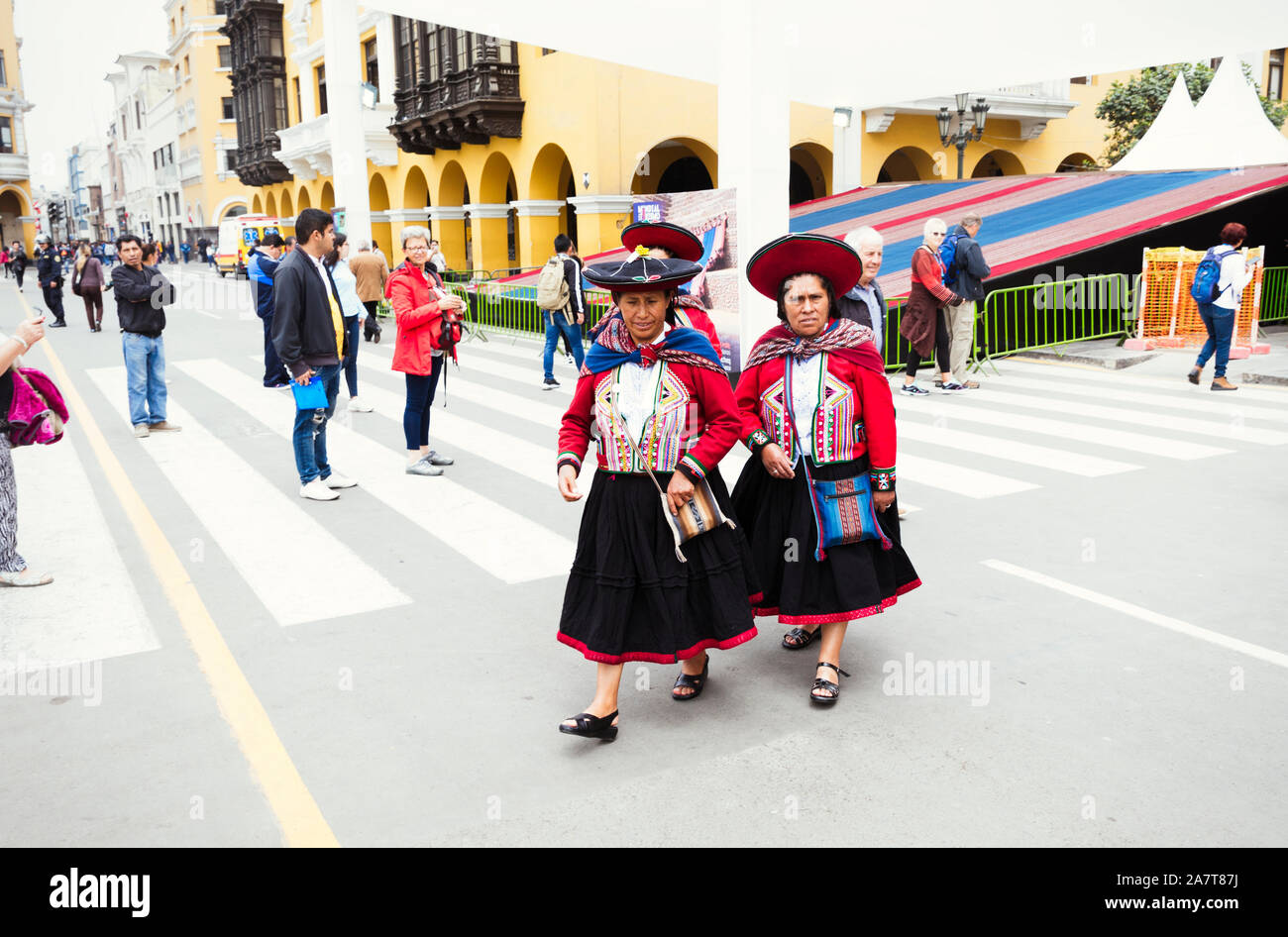 LIMA,PERU- circa OCTOBER, 2019: Peruvian ladies in traditional rural ...