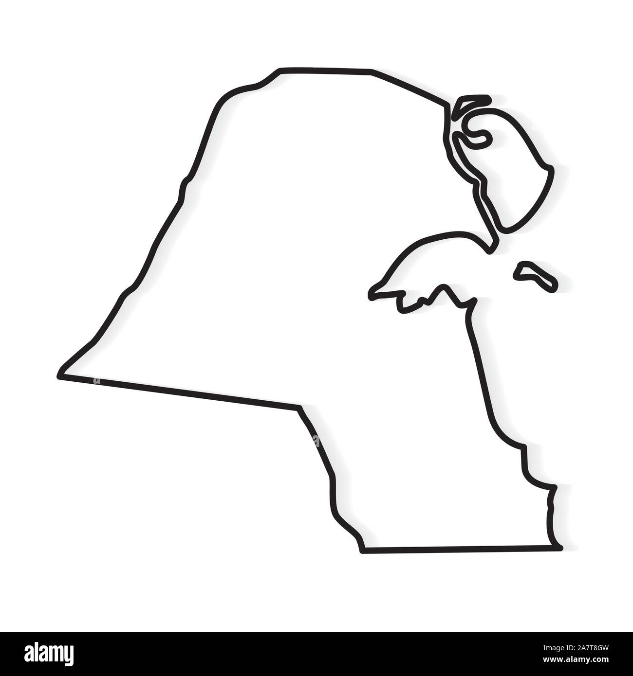 black abstract outline of Kuwait map- vector illustration Stock Vector ...